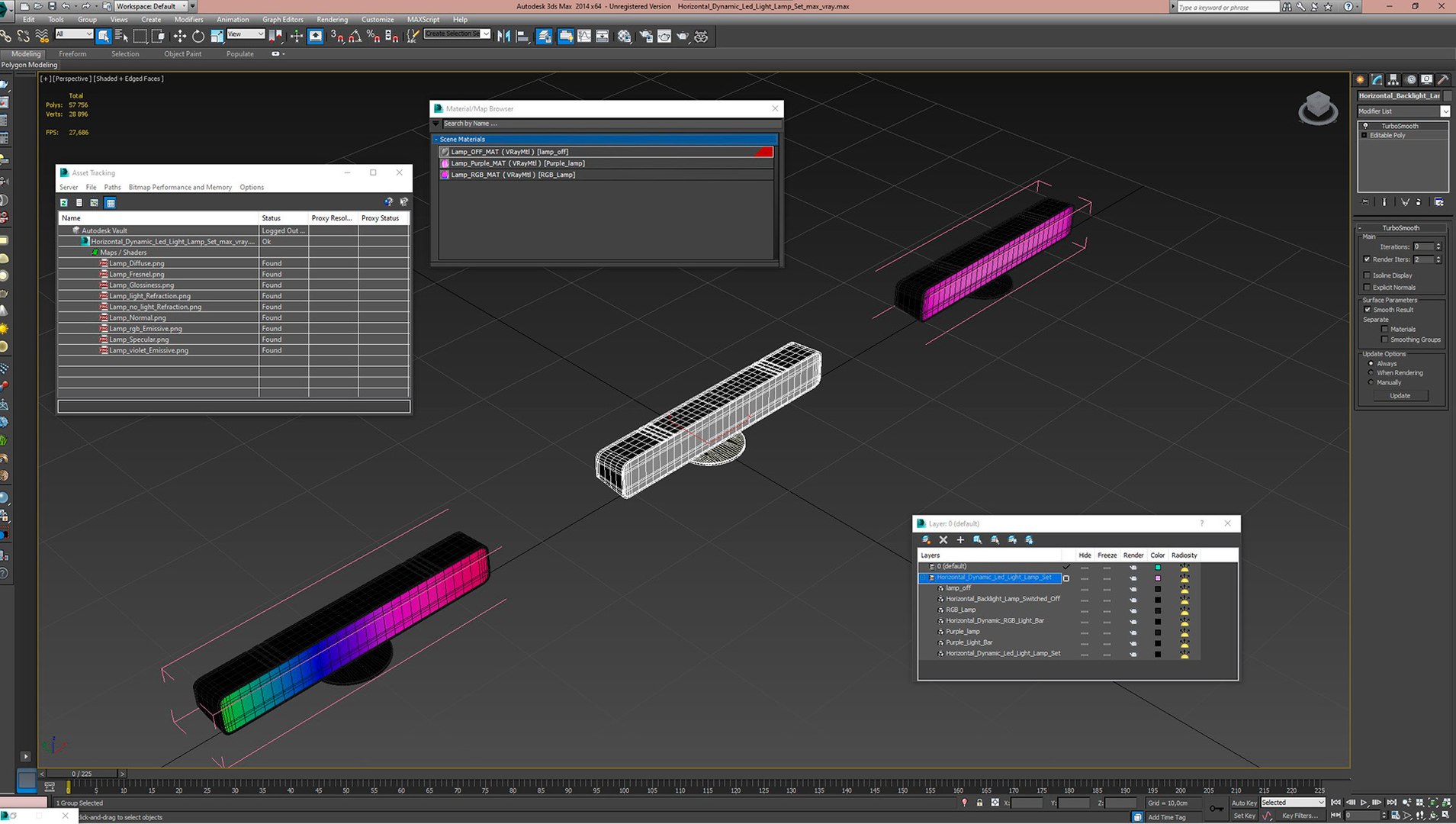 Horizontal Dynamic Led Light Lamp Set Model - TurboSquid 2202033