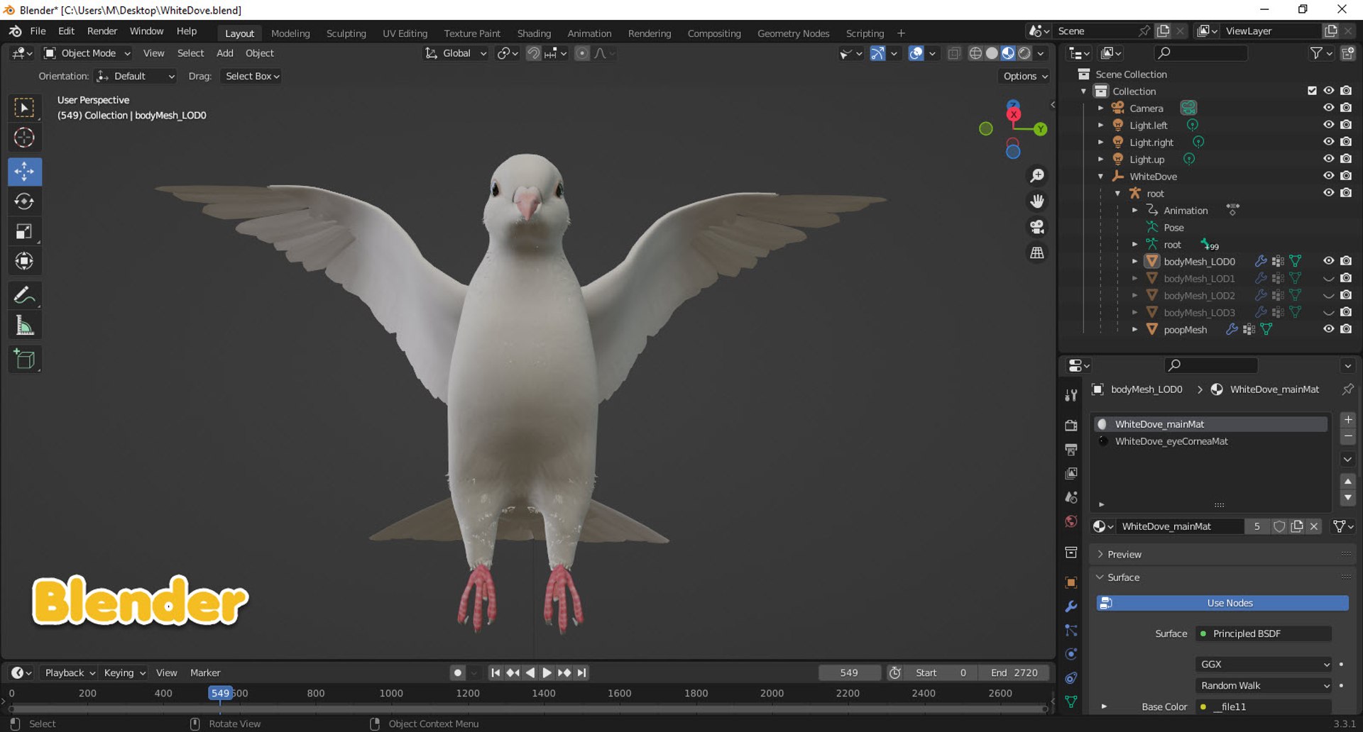 Realistic White Dove Animations 3D Model - TurboSquid 1617256