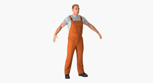 3d worker wearing orange overalls