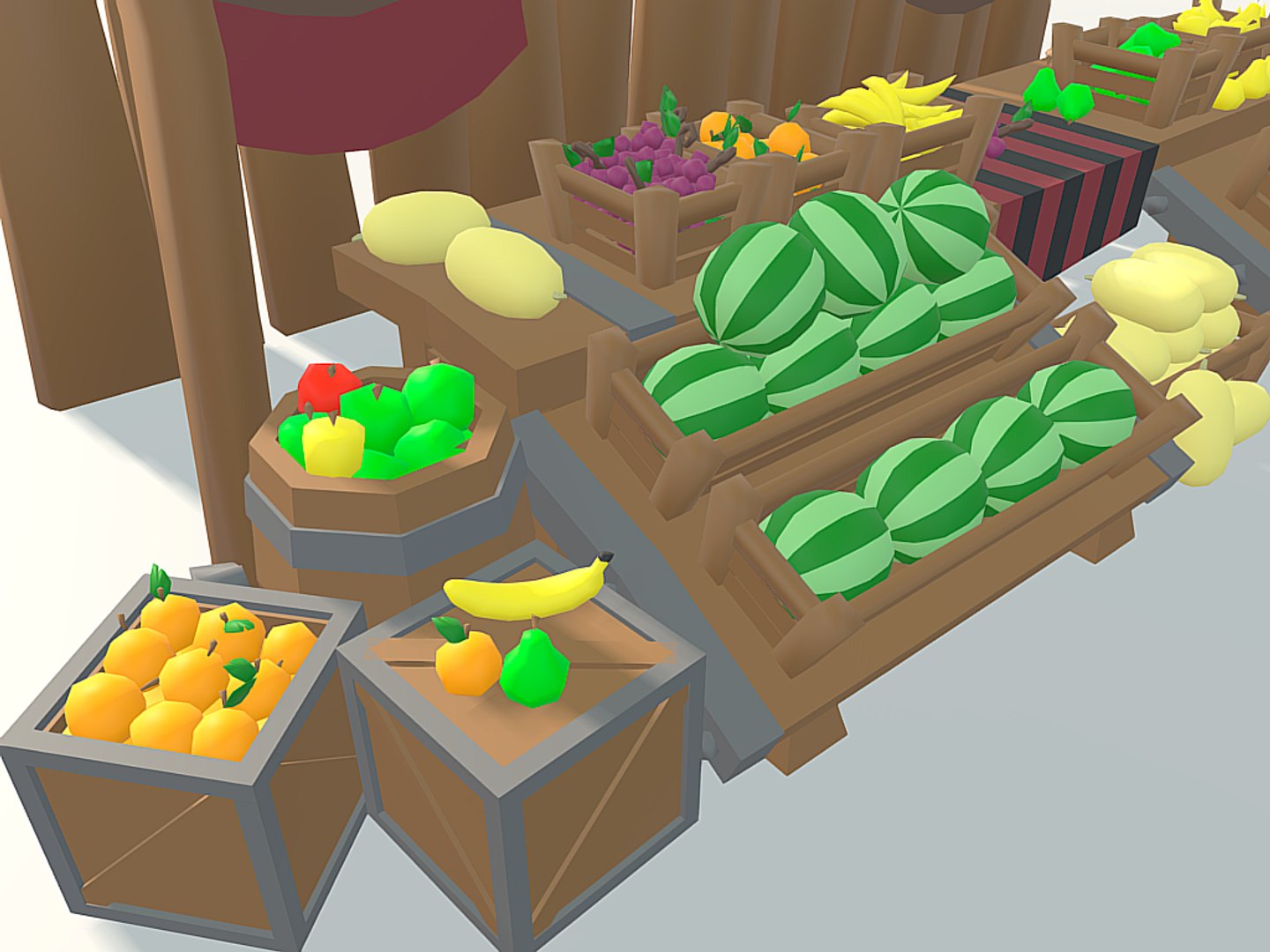 3D Model Low-poly Cartoon Fruit Stall | 1145377 | TurboSquid