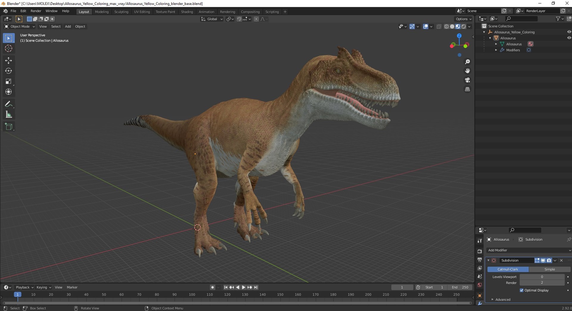 3D Model Allosaurus Yellow Coloring - TurboSquid 2158659