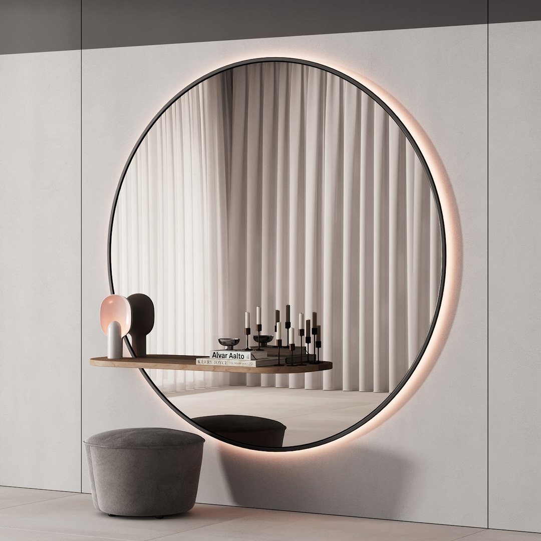 3D 229 hallway zone 06 large round minimal round mirror 01 model ...