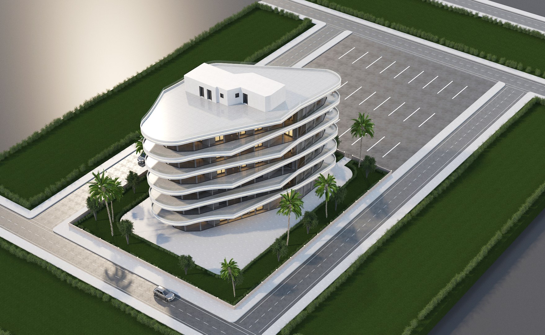 3D Modern Commercial Plaza Building Exterior Model - TurboSquid 2369148