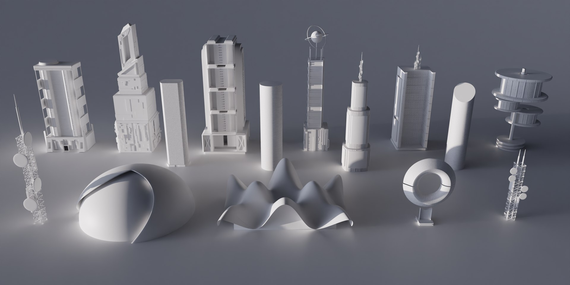 3D Model Cyberpunk Sci-fi Futuristic Building Pack Mid-poly 3D Model Low-poly 3D Model ...