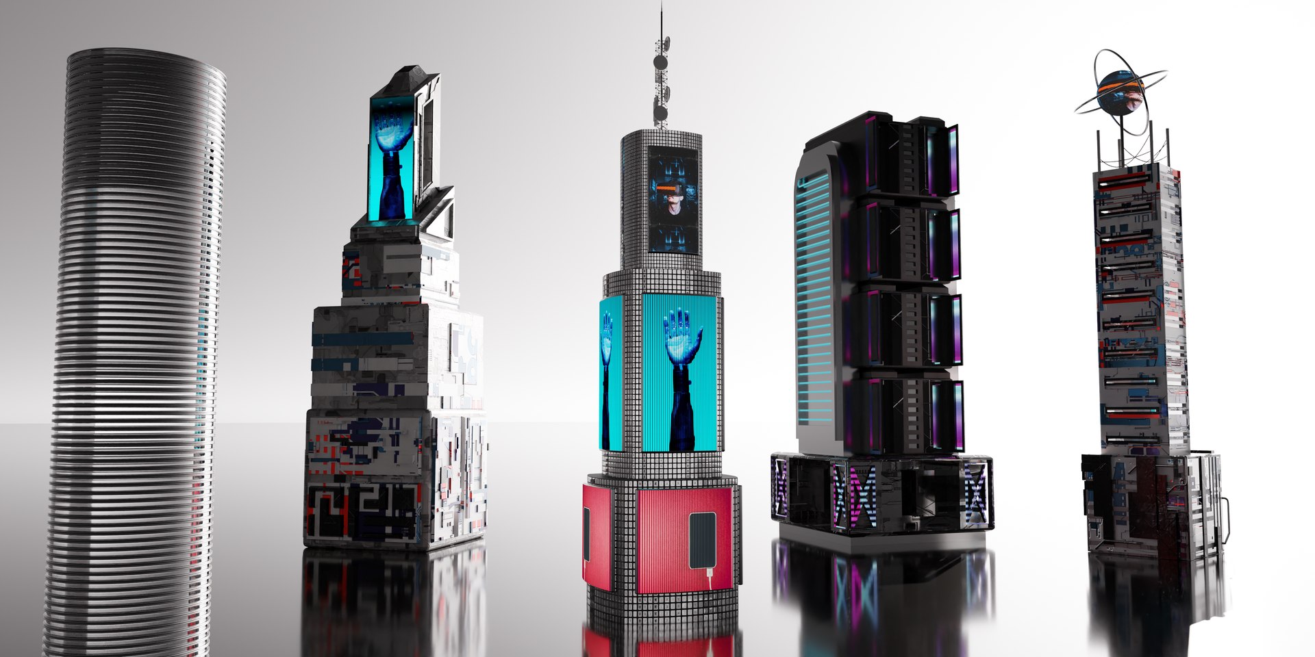 3D Model Cyberpunk Sci-fi Futuristic Building Pack Mid-poly 3D Model Low-poly 3D Model ...