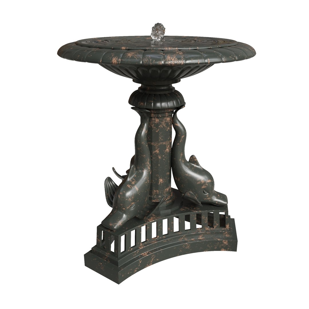 3D Mid 20th Century Cast Iron Dolphin Base Fountain - TurboSquid 2276400