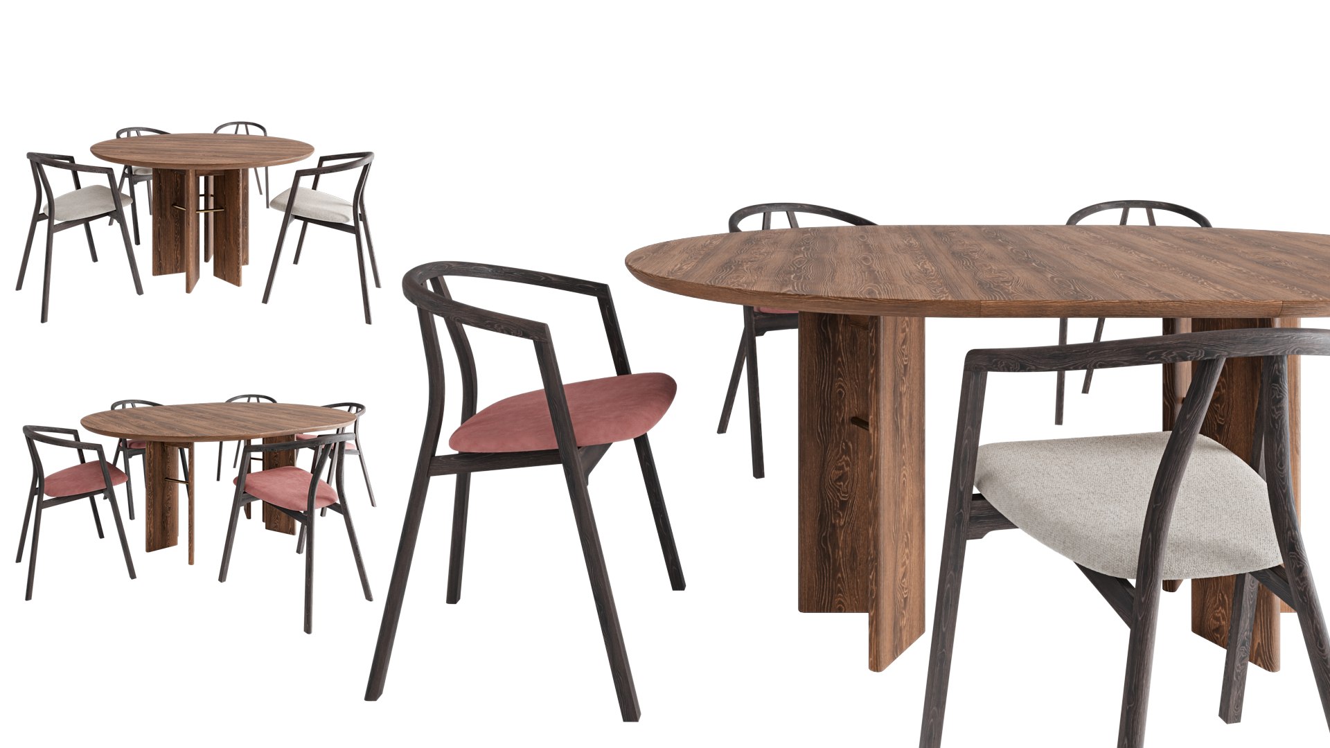 3D Velvet Round Dining Table And Metro Dining Chair Model - TurboSquid ...