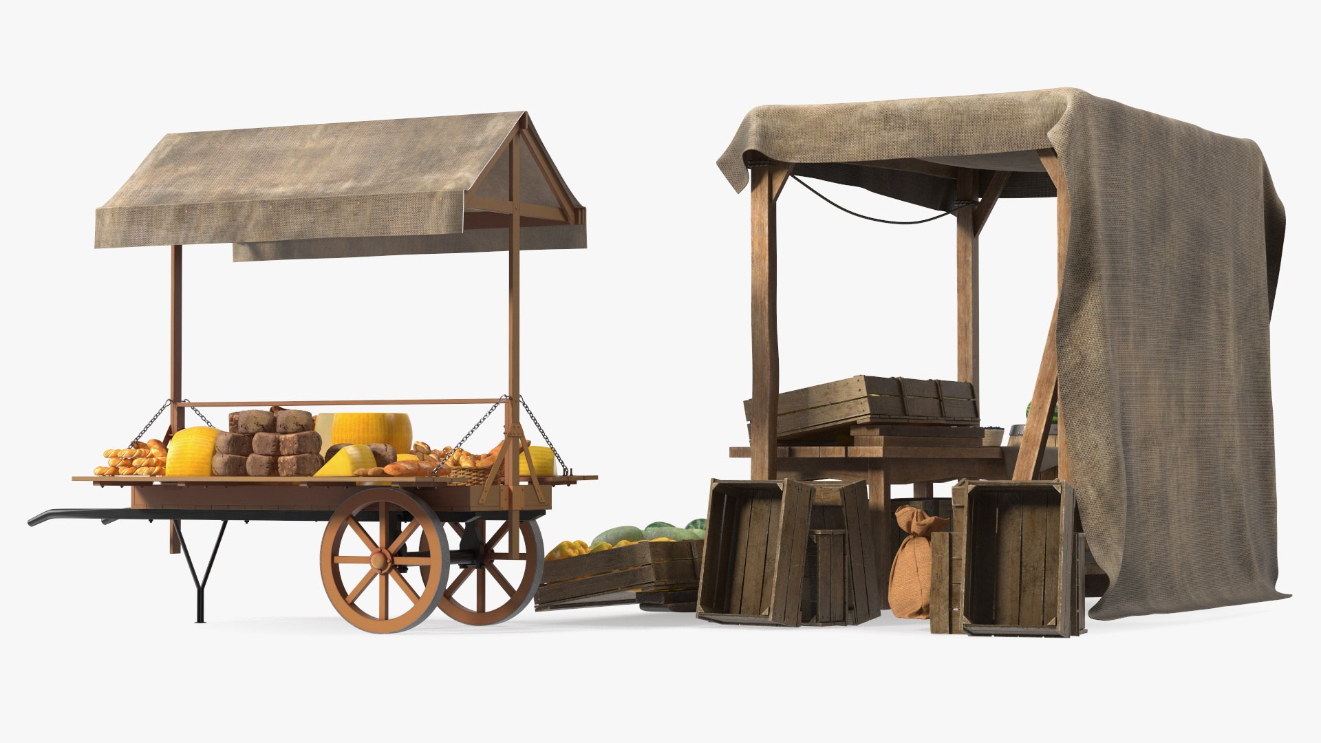 3D Medieval Trading Market Shop With Cart - TurboSquid 2279711