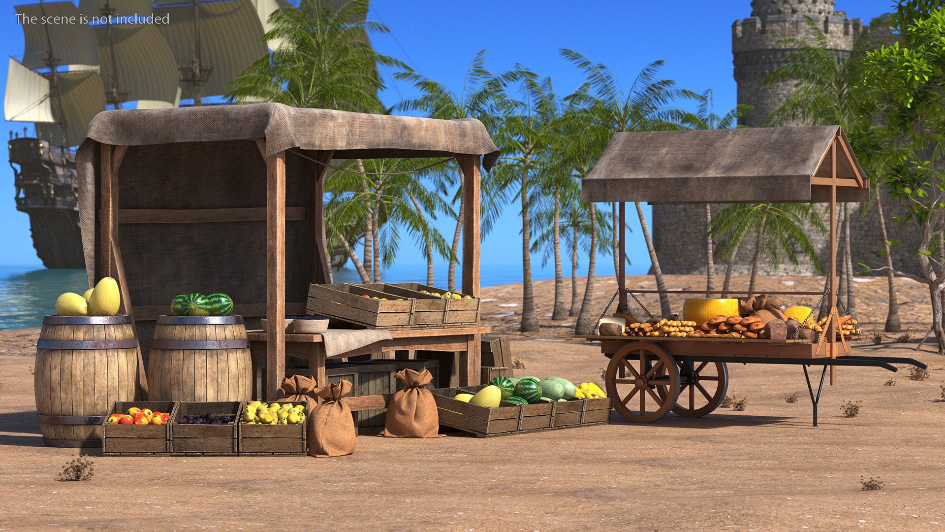 3D Medieval Trading Market Shop With Cart - TurboSquid 2279711