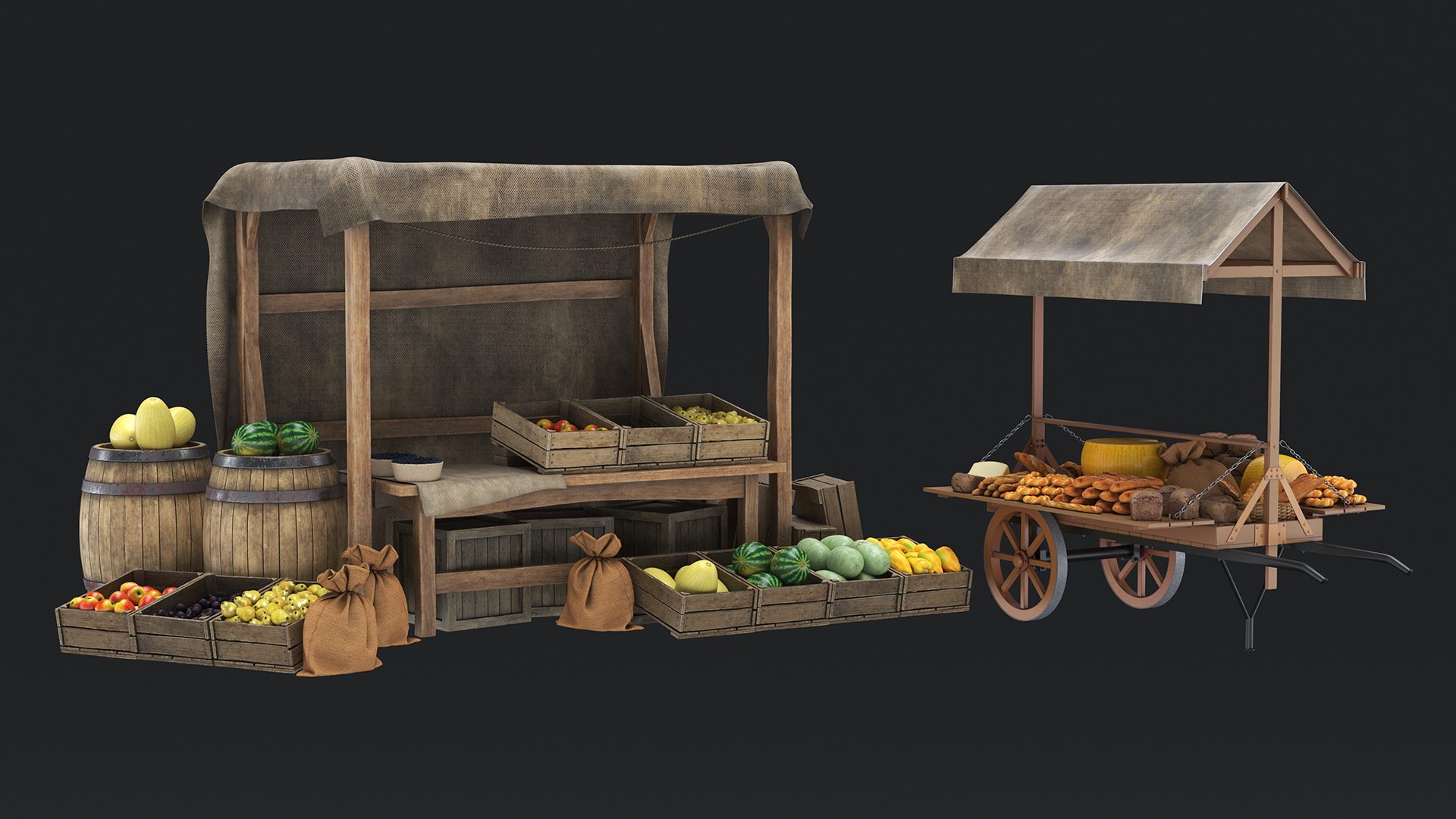 3D Medieval Trading Market Shop With Cart - TurboSquid 2279711