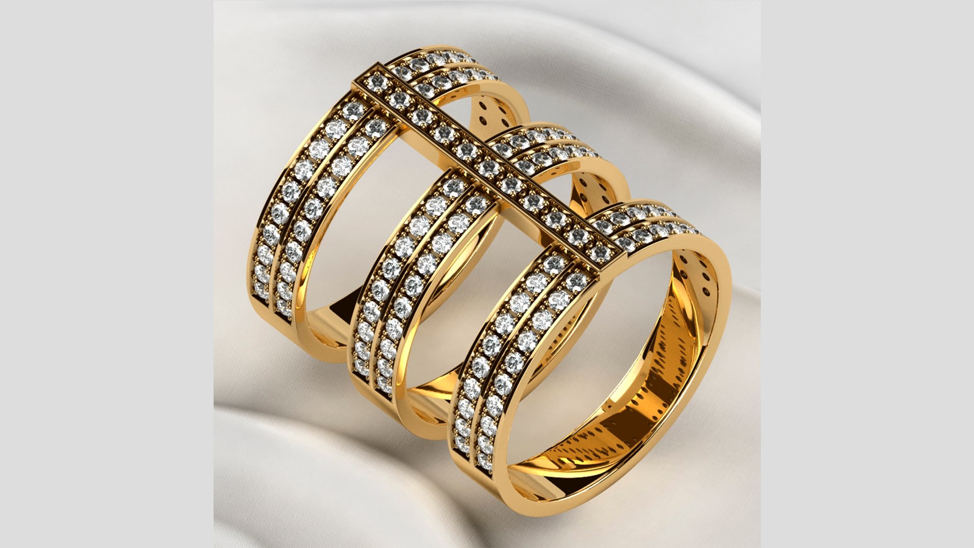 Fashion 2cm Long Triple Gold Ring 3D Model - TurboSquid 1892473