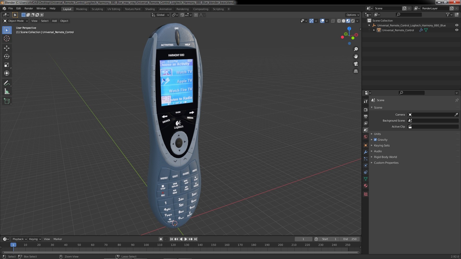 Universal Remote Control Logitech Harmony 880 Blue 3D Model ...