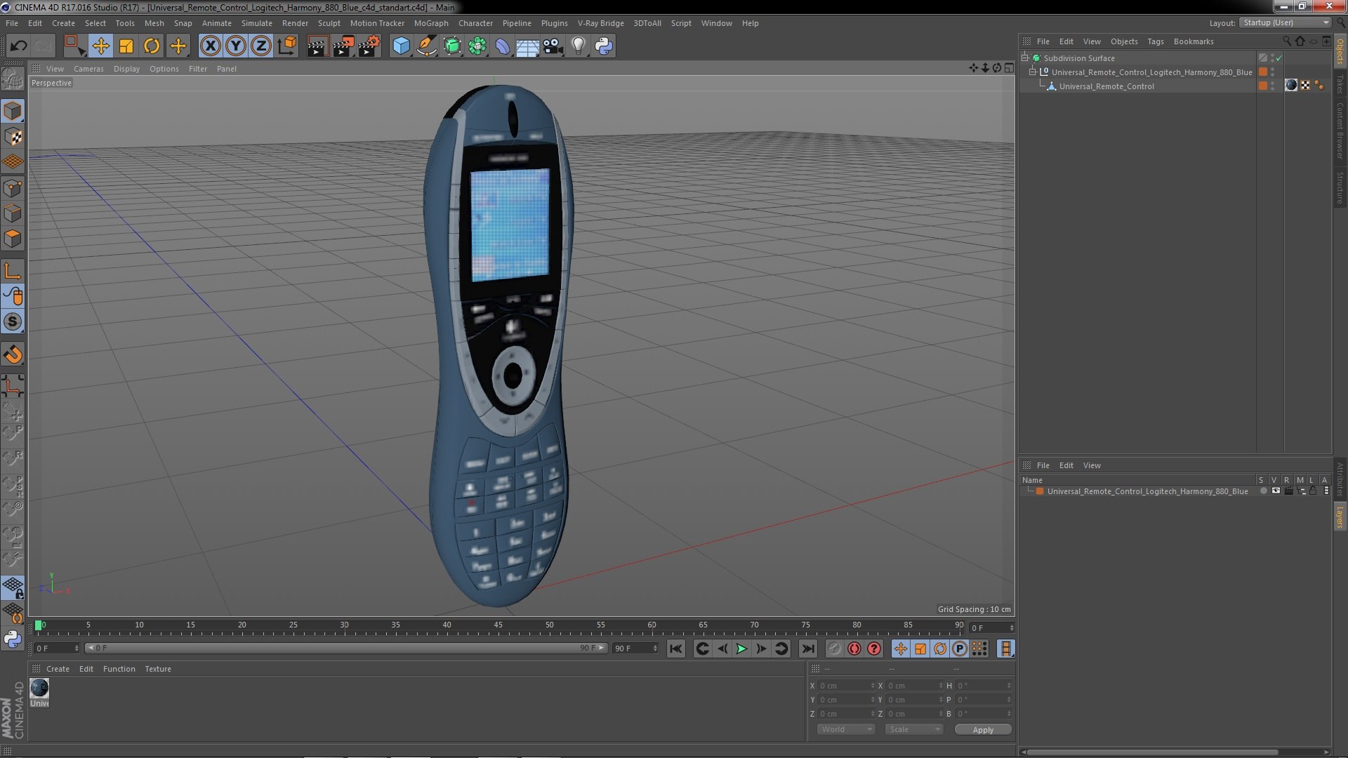 Universal Remote Control Logitech Harmony 880 Blue 3D Model ...
