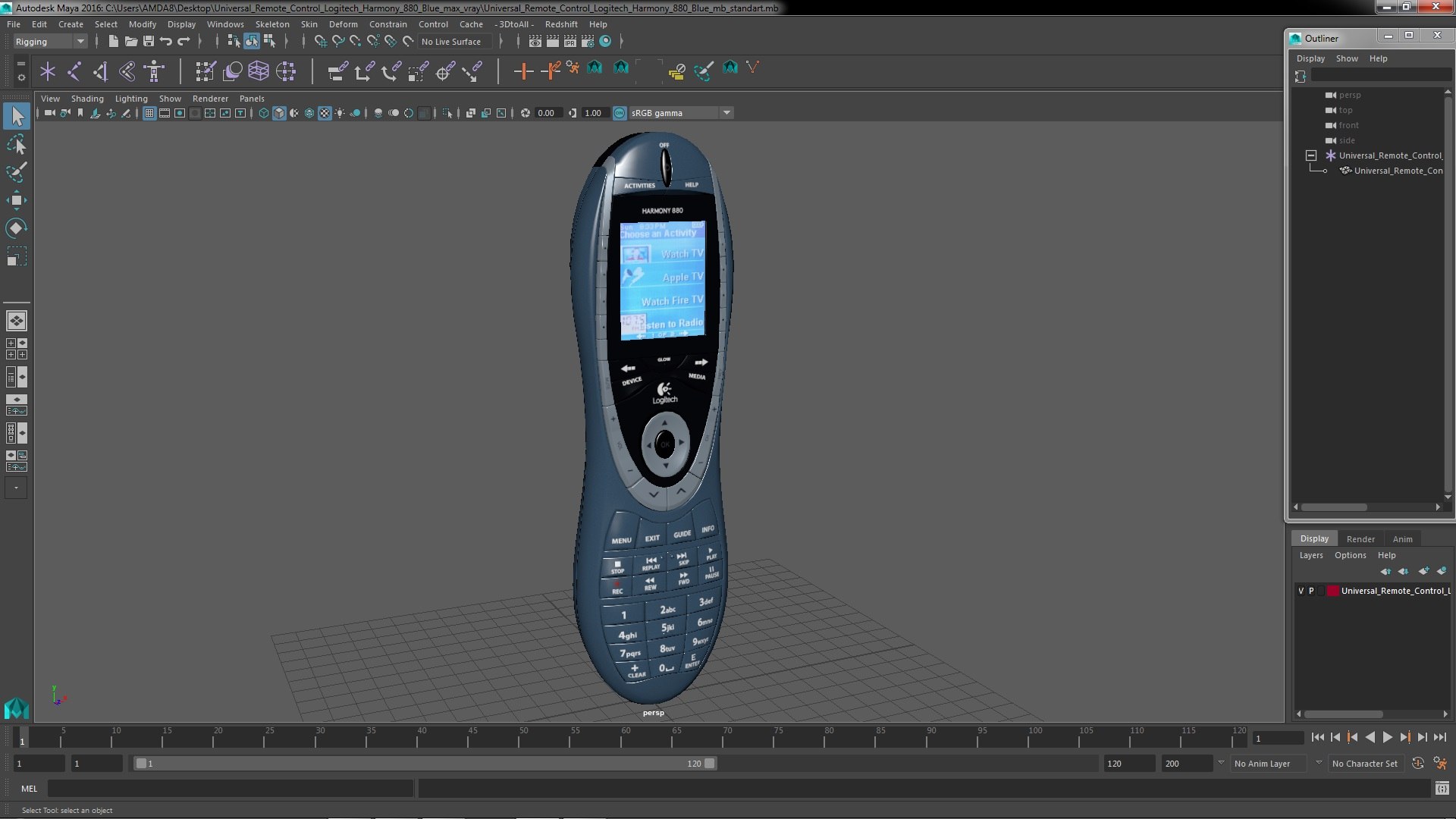 Universal Remote Control Logitech Harmony 880 Blue 3D Model ...