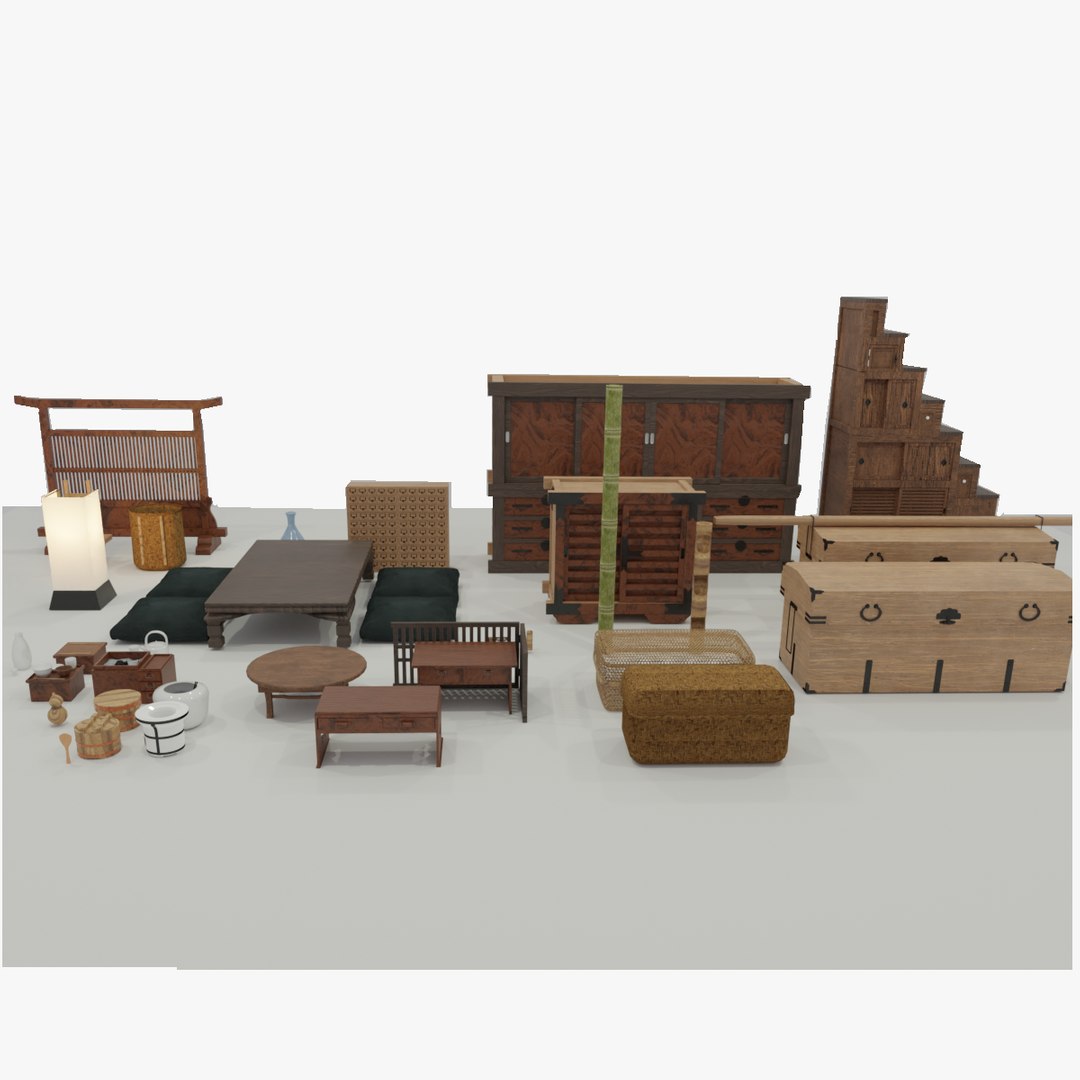 3D 40 Sets Of Furnitures And Tools In Old Japanese Dining Room ...