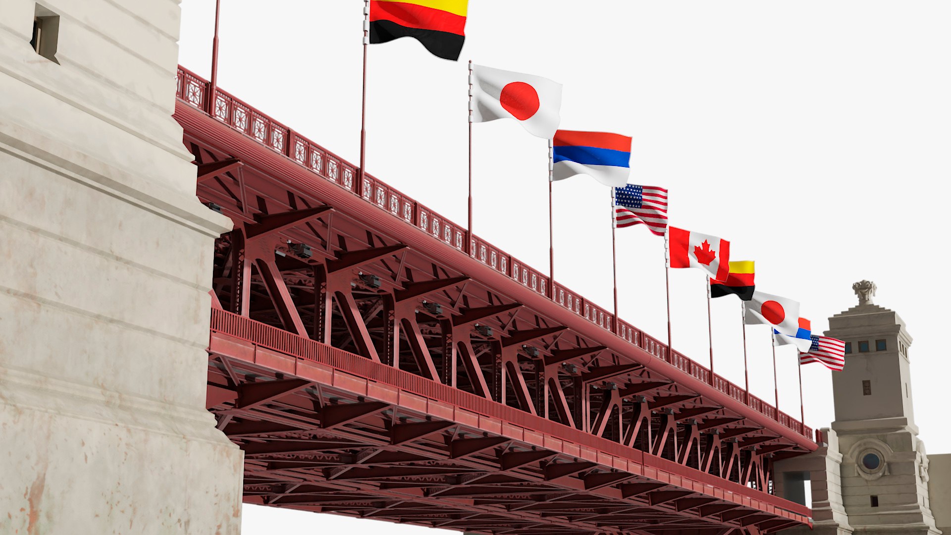 Drawbridge With Cars And Flags 3D Model - TurboSquid 2302729