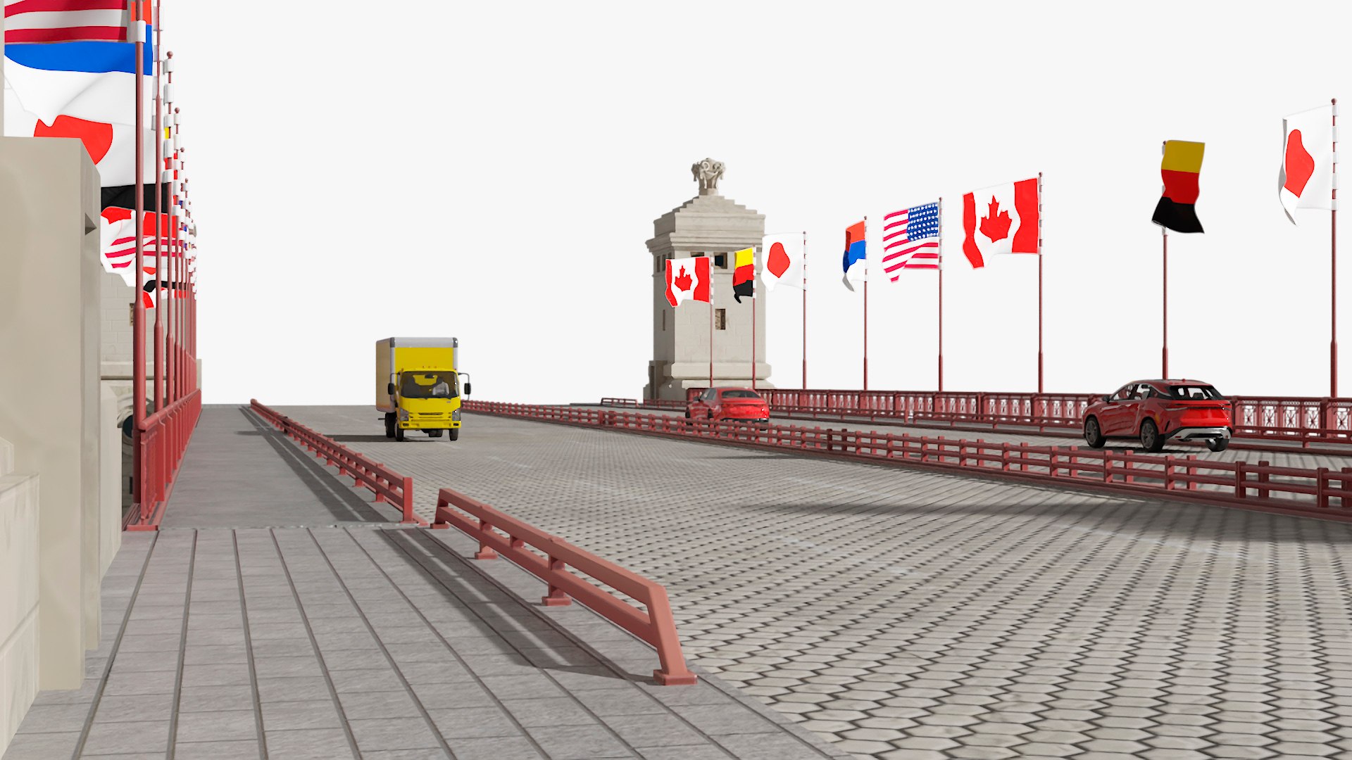 Drawbridge With Cars And Flags 3D Model - TurboSquid 2302729
