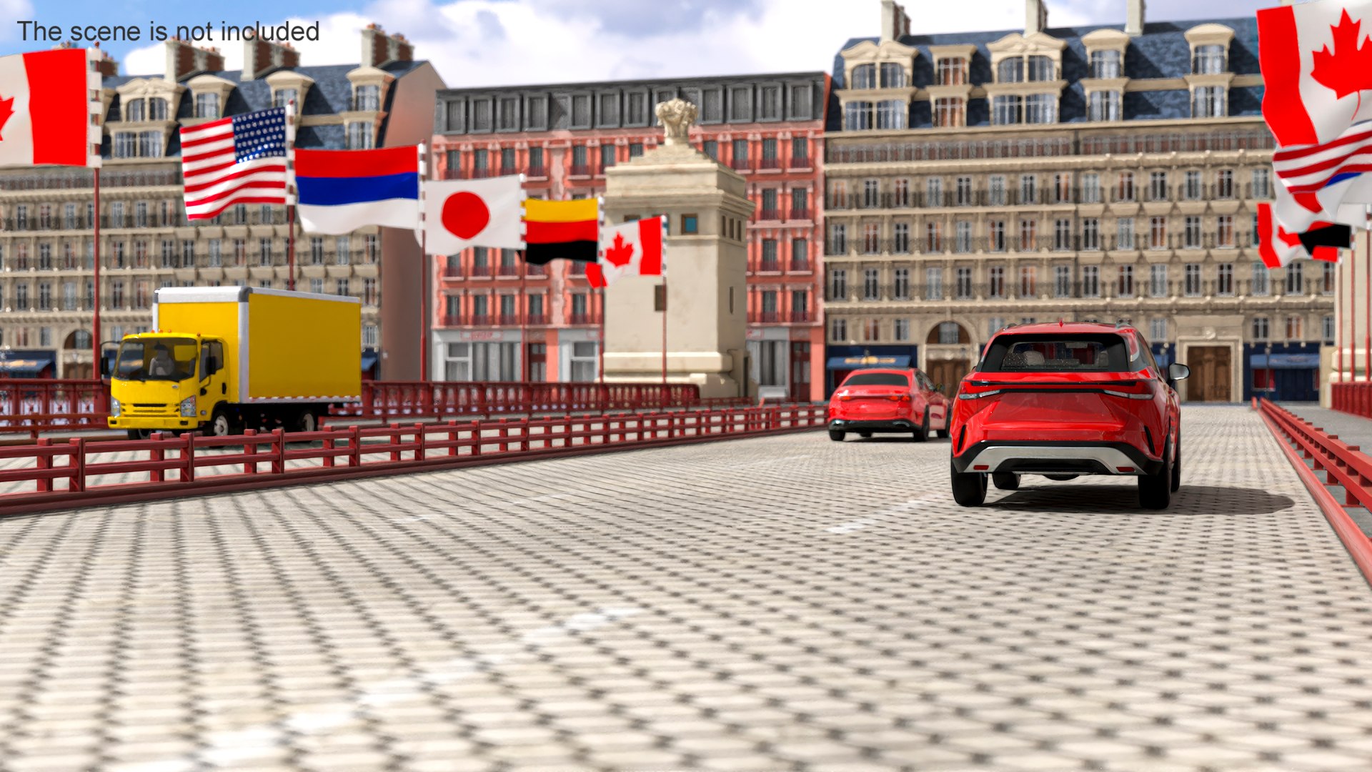 Drawbridge With Cars And Flags 3D Model - TurboSquid 2302729