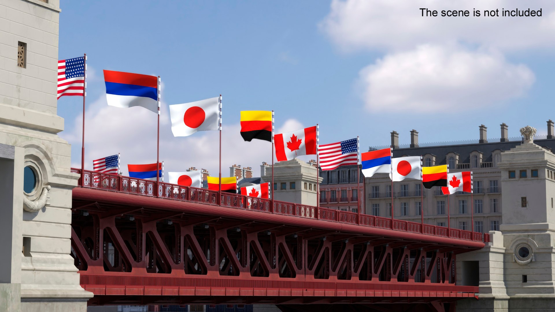 Drawbridge With Cars And Flags 3D Model - TurboSquid 2302729