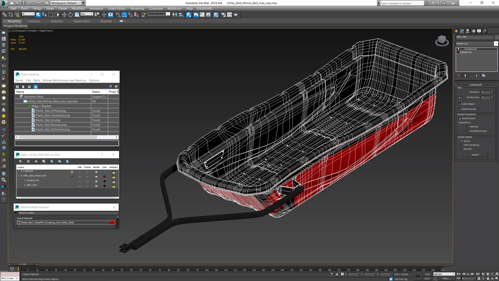 Utility Sled Pelican Red 3D model - TurboSquid 2161303