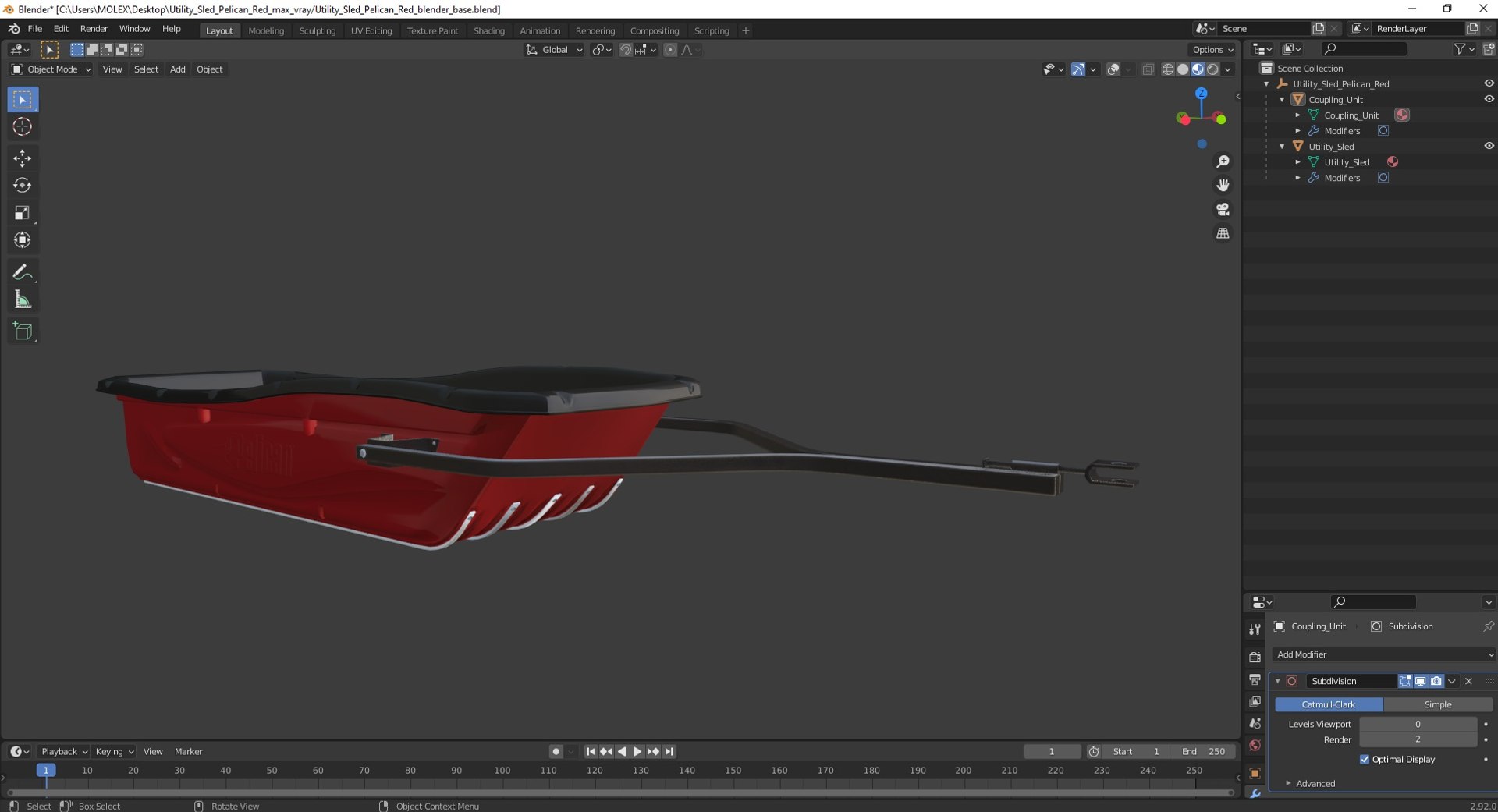 Utility Sled Pelican Red 3D model - TurboSquid 2161303