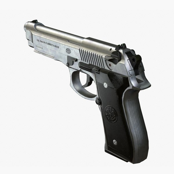 silver beretta m9 polys 3d model