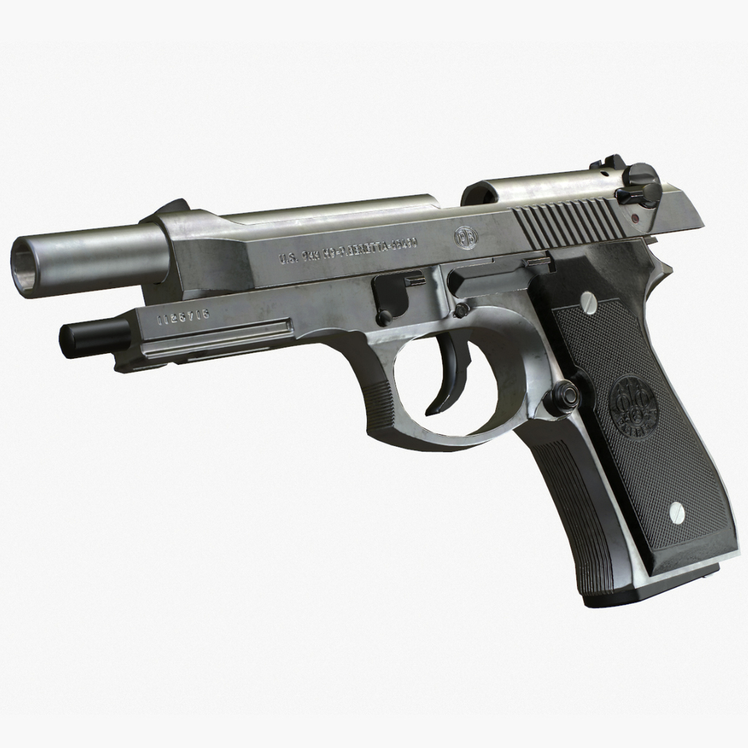 silver beretta m9 polys 3d model