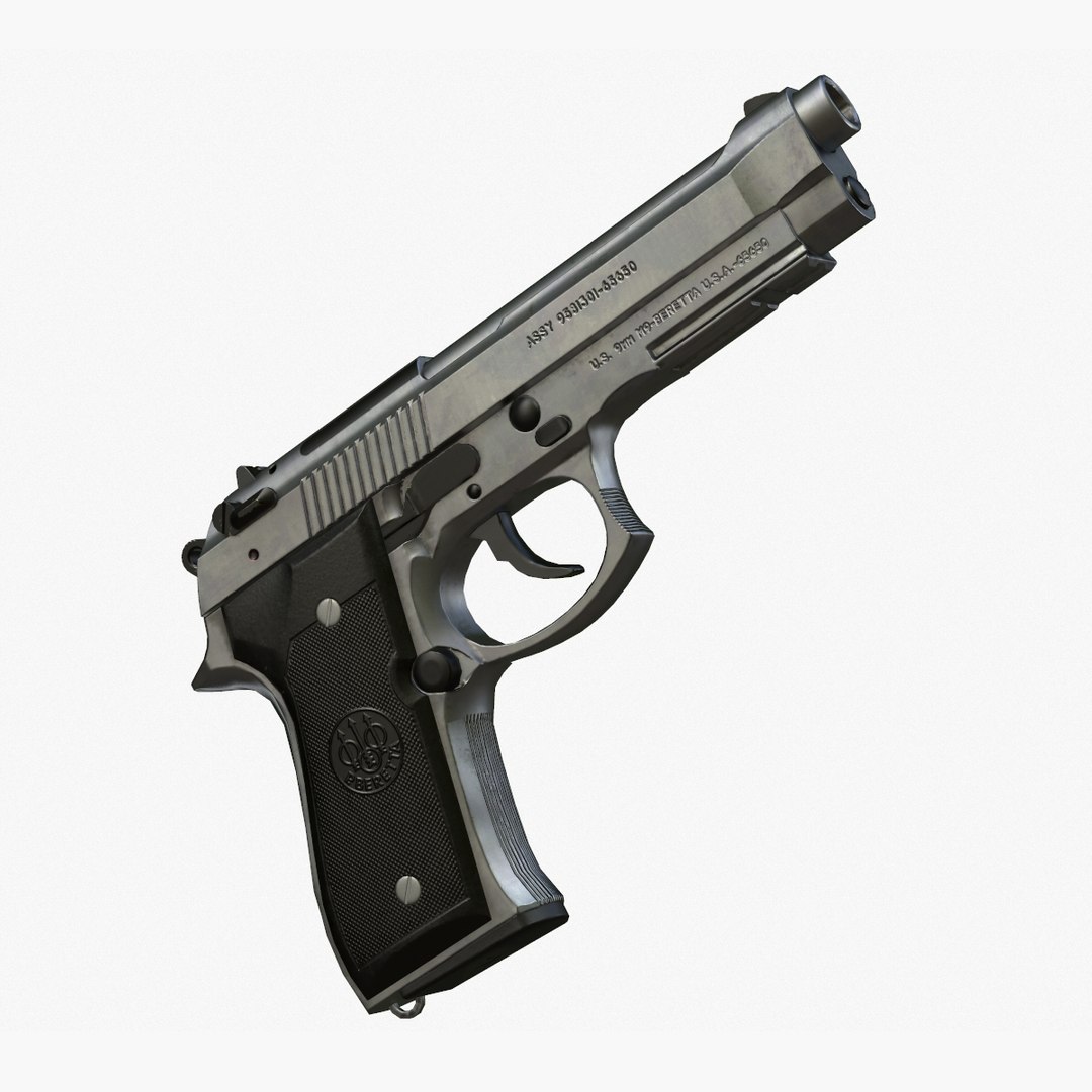 Silver Beretta M9 Polys 3d Model