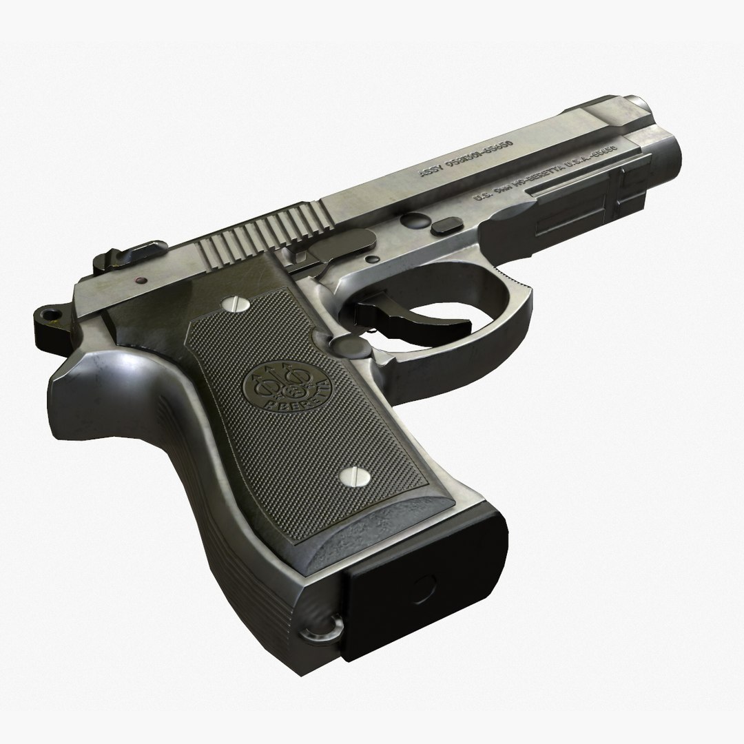 Silver Beretta M9 Polys 3d Model