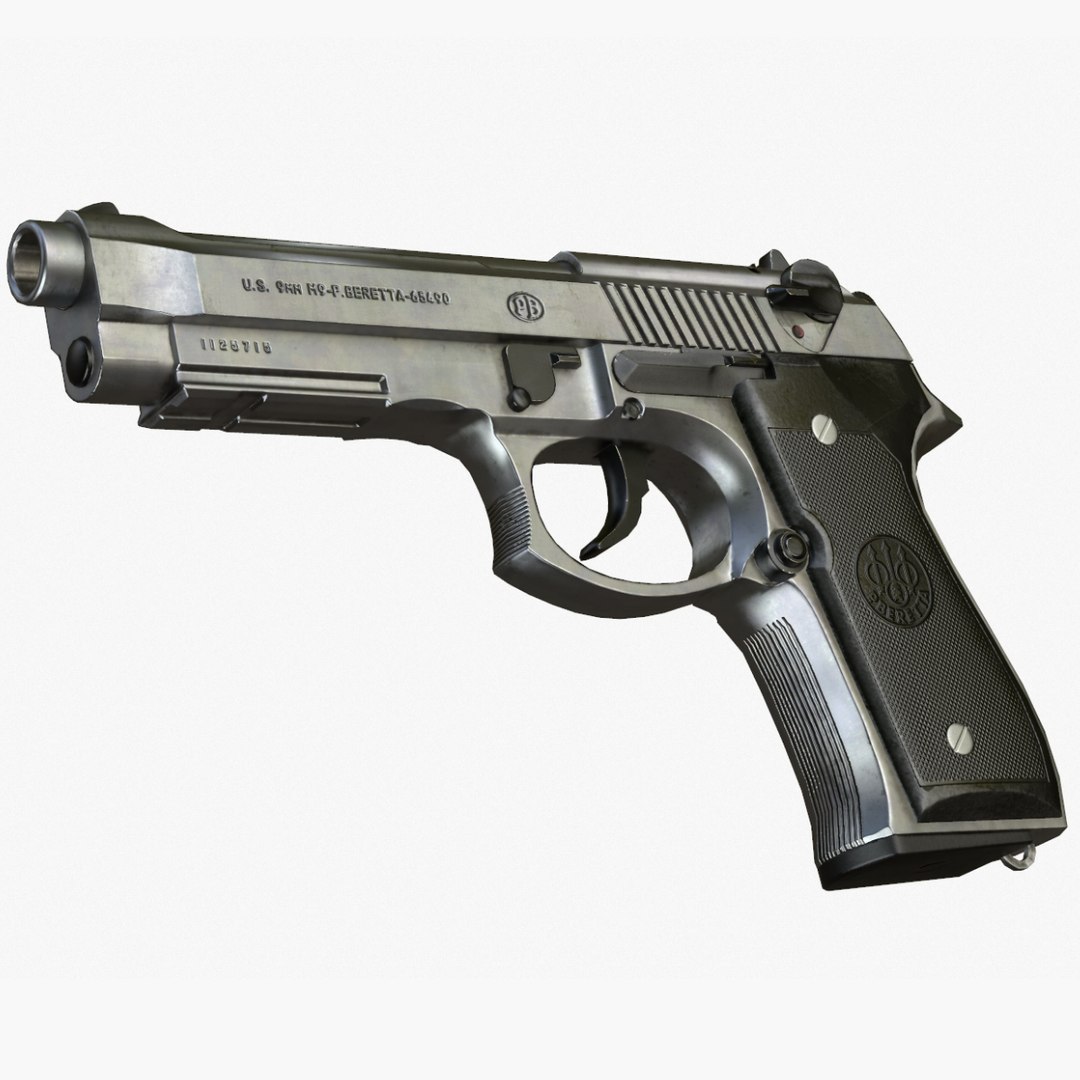 Silver Beretta M9 Polys 3d Model