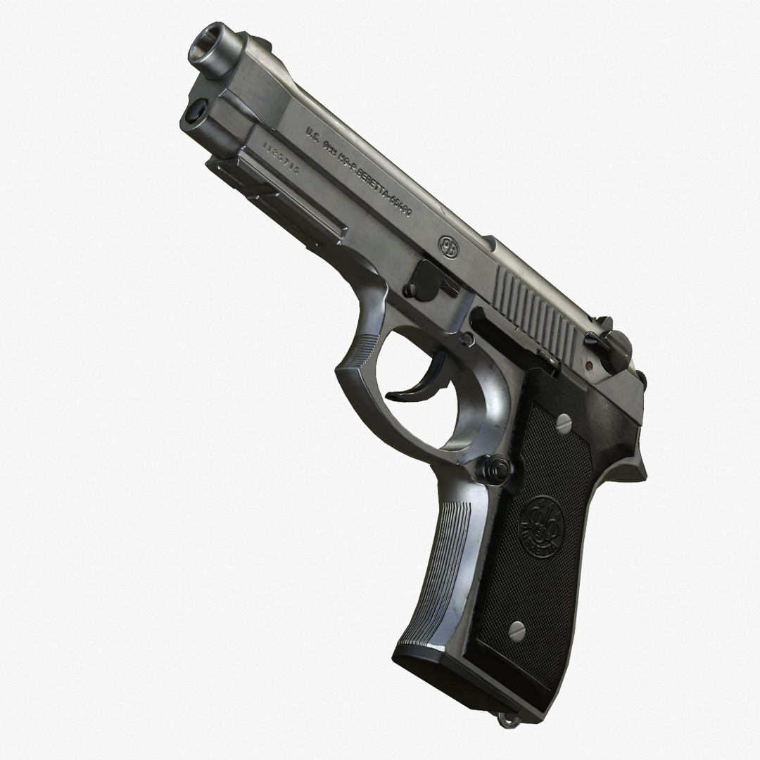 Silver Beretta M9 Polys 3d Model