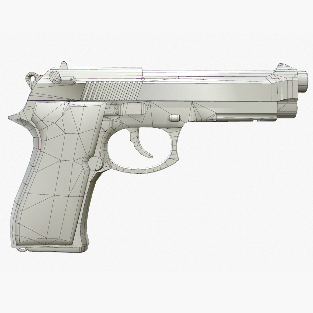 silver beretta m9 polys 3d model