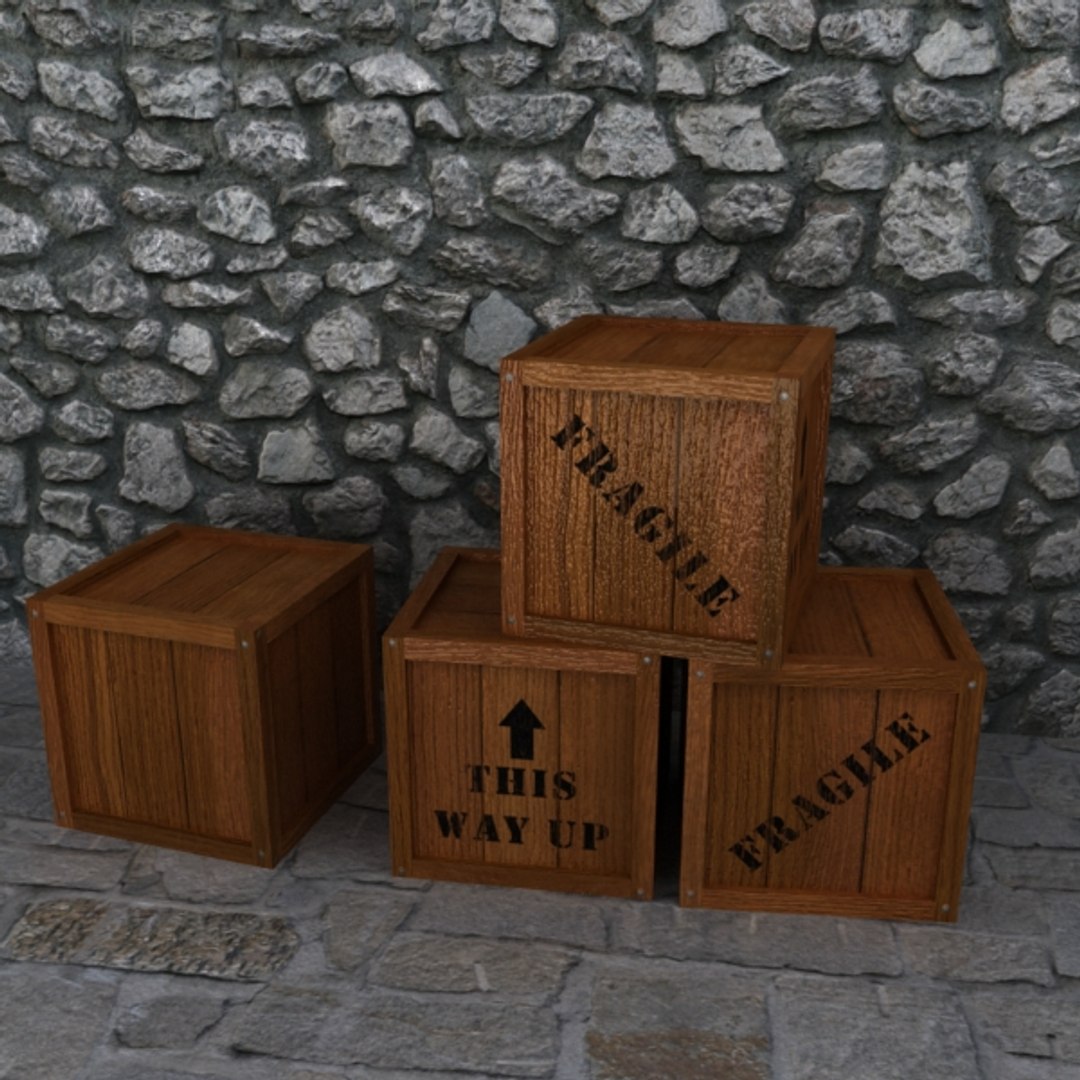 wooden crate text obj