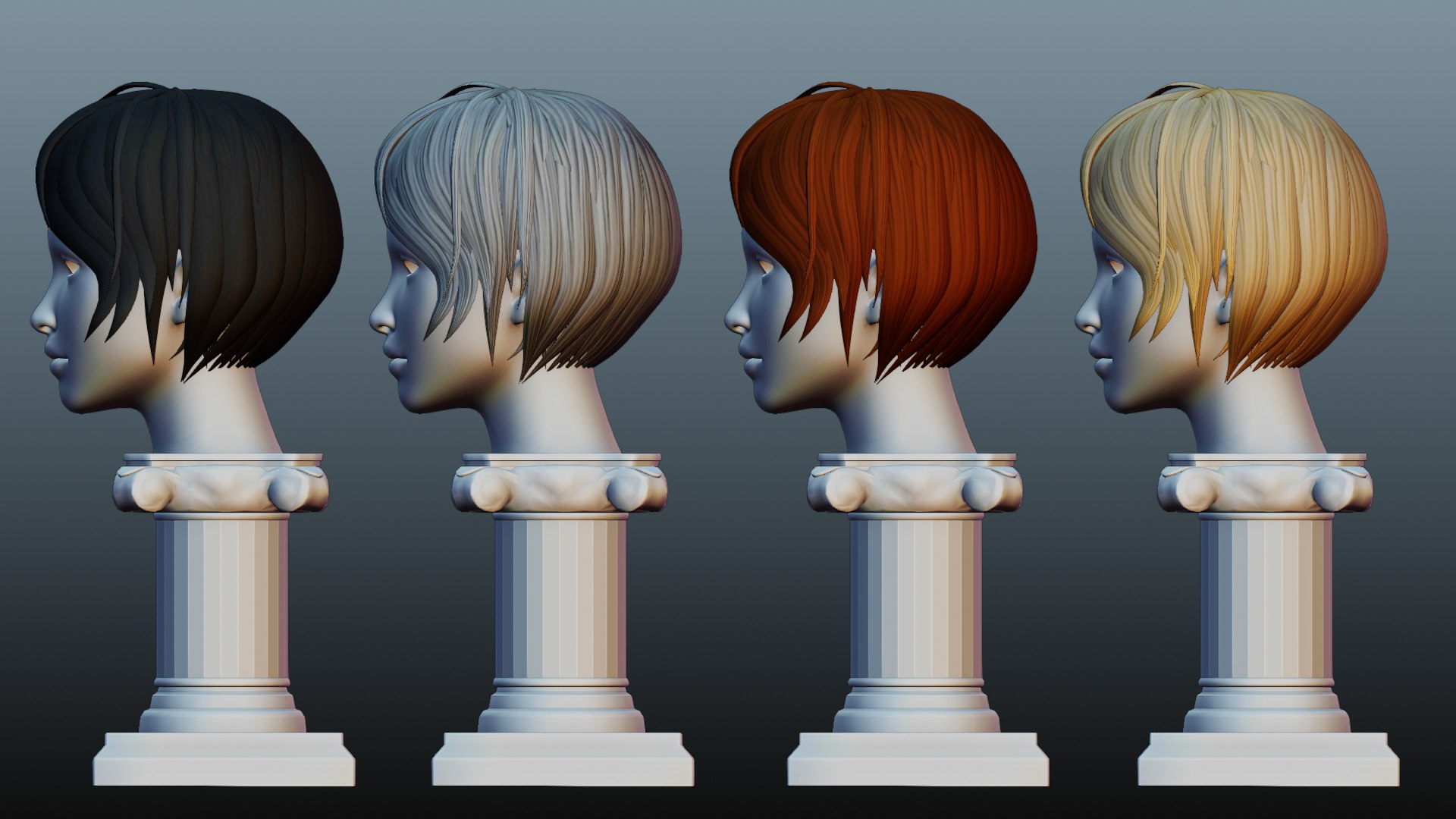 Female Hair Low Poly 4 Colors Model - TurboSquid 2143154