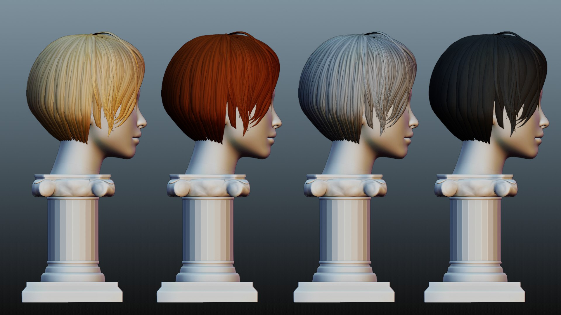 Female Hair Low Poly 4 Colors Model - TurboSquid 2143154