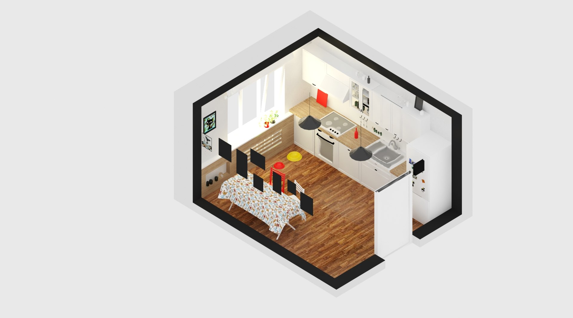3d low-poly kitchen