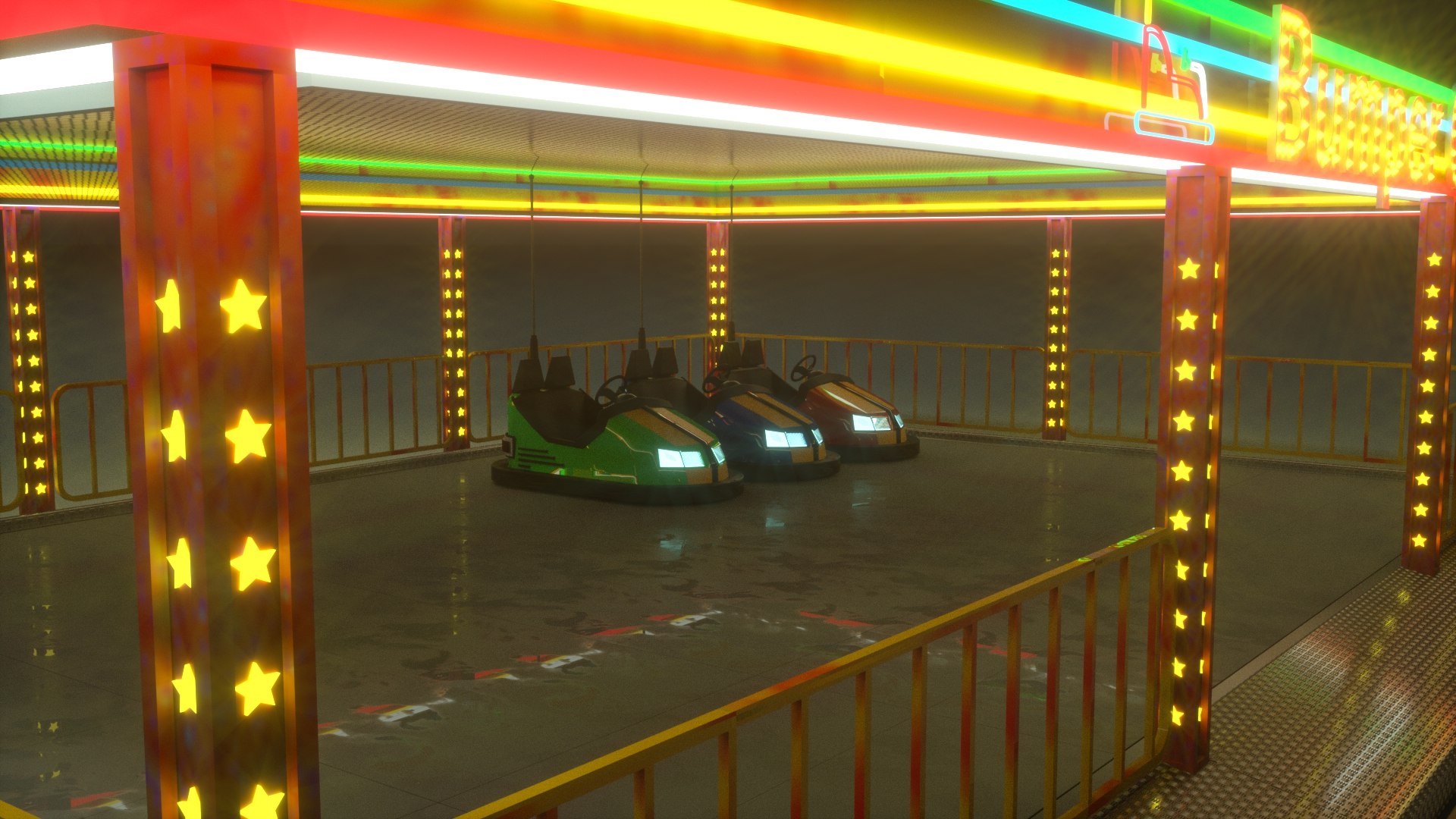 Dodgem Platform With Bumper Cars 3D - TurboSquid 1900616