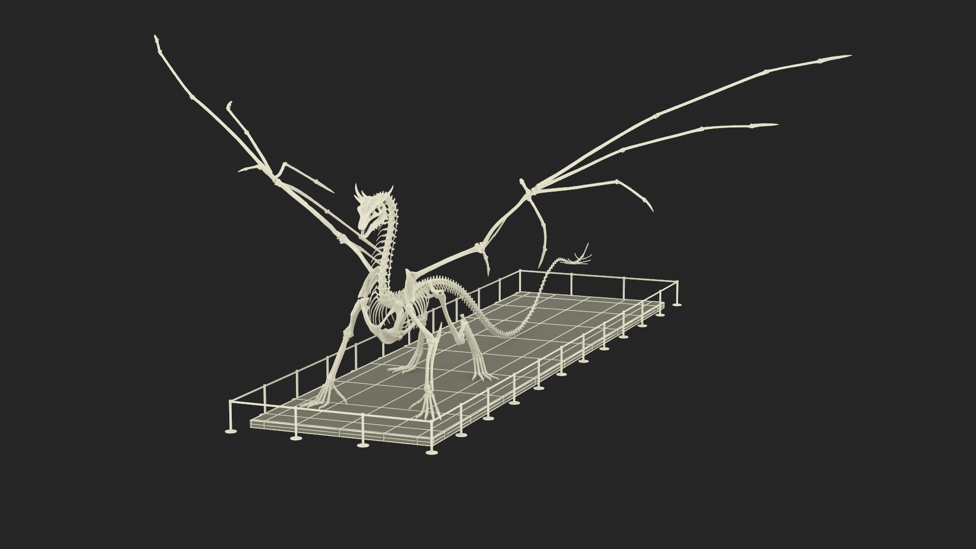 3D Dragon Skeleton Exhibit With Stanchion Belt Barriers Model ...