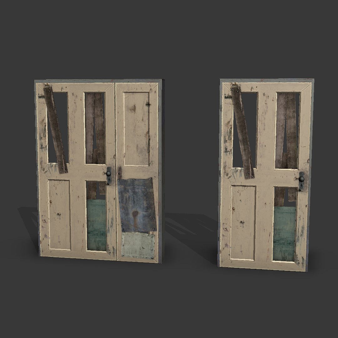 Double Damaged Wooden Doors 3ds