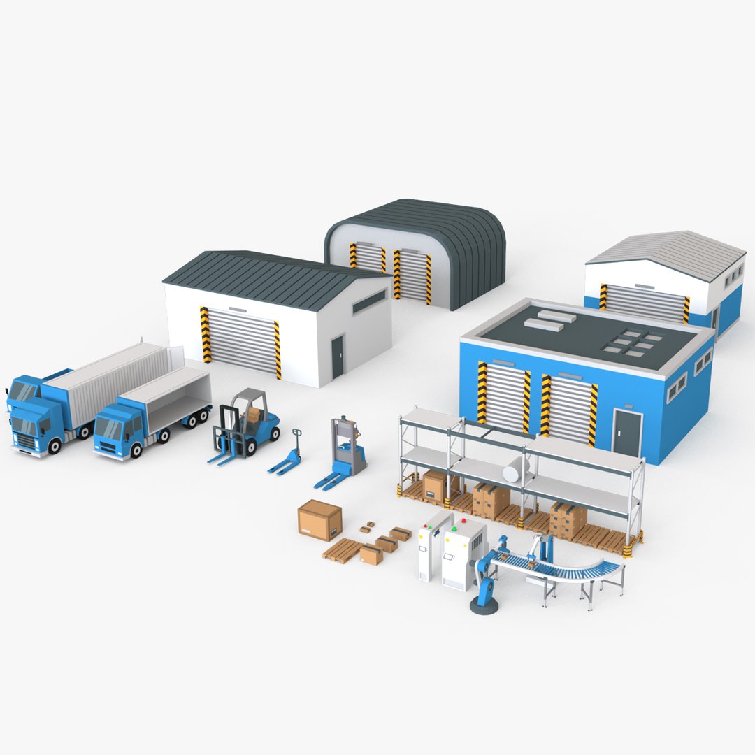 3D model Warehouse industrial low poly set - TurboSquid 1998249