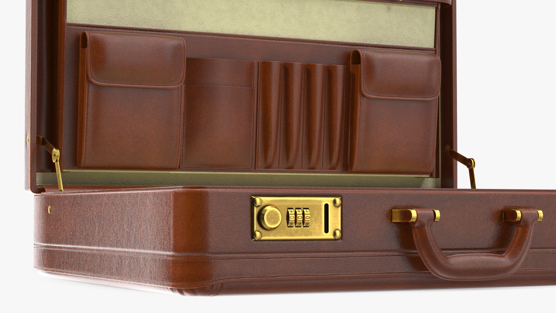 3D Opened Hard Shell Leather Briefcase Brown model - TurboSquid 1745091