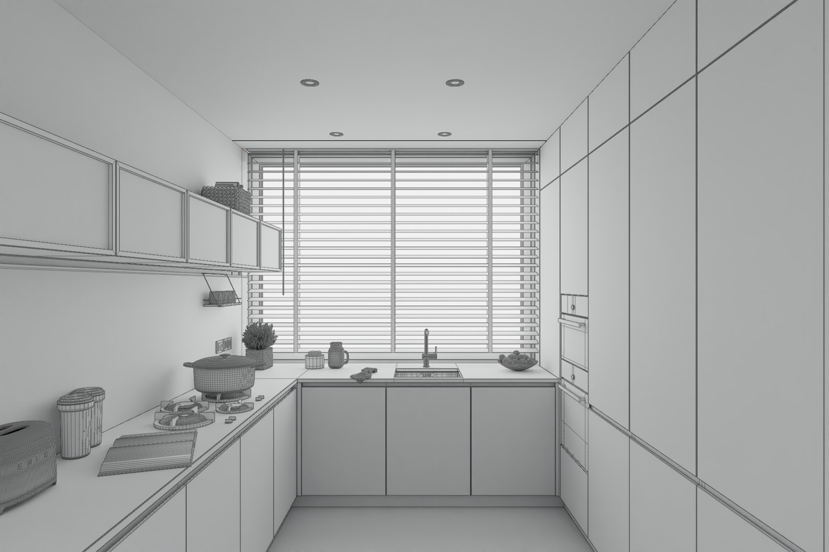 3D Modern Kitchen U-shape White And Timber - TurboSquid 2117767