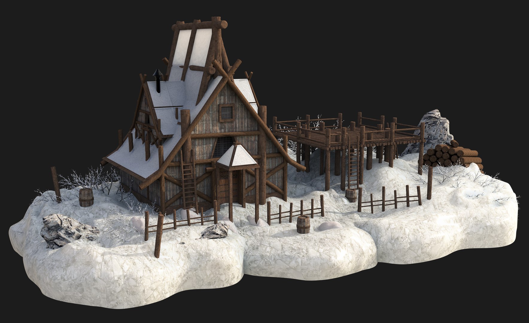 3D Winter Wood House V2 Model - TurboSquid 1861734