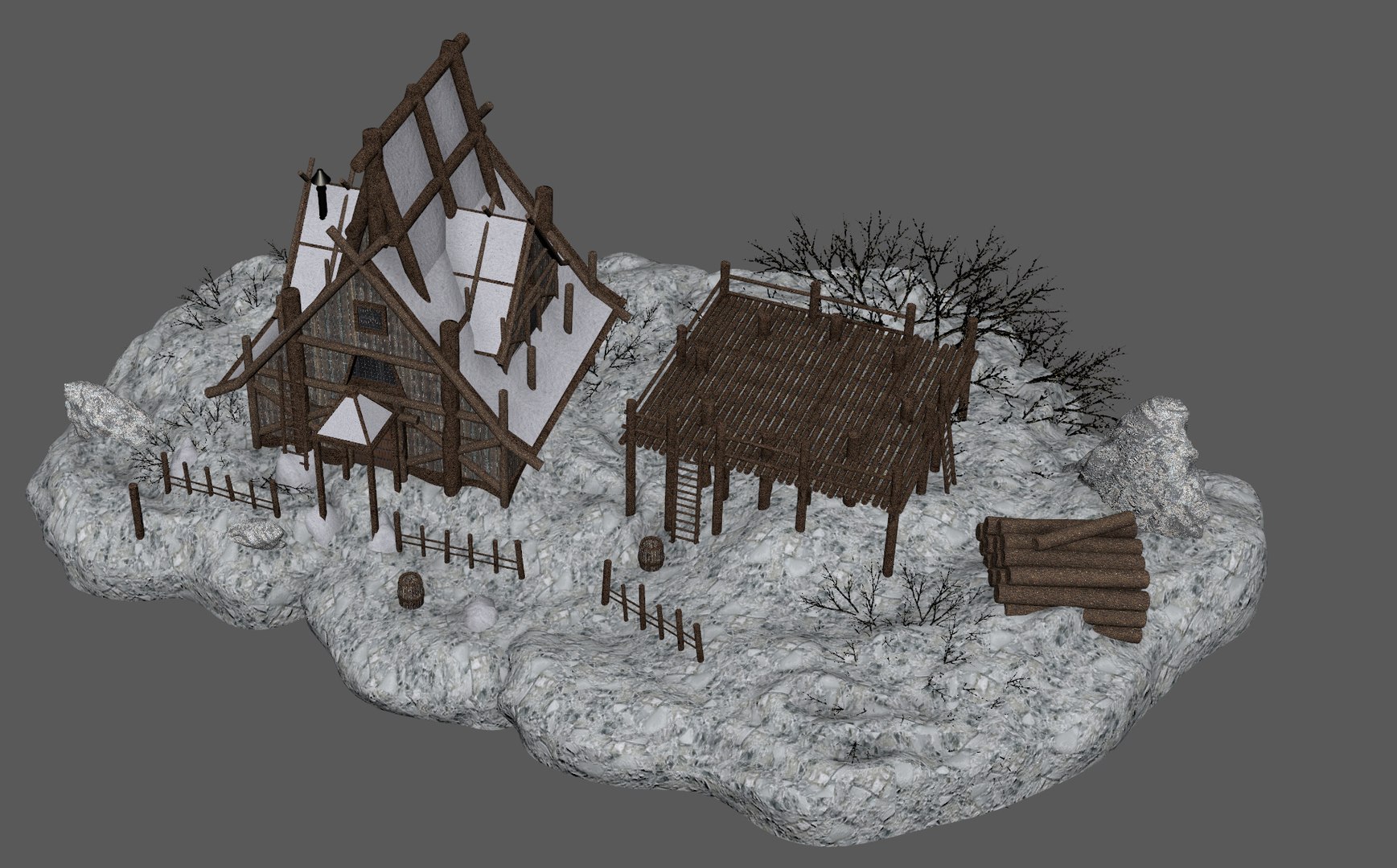 3D Winter Wood House V2 Model - TurboSquid 1861734