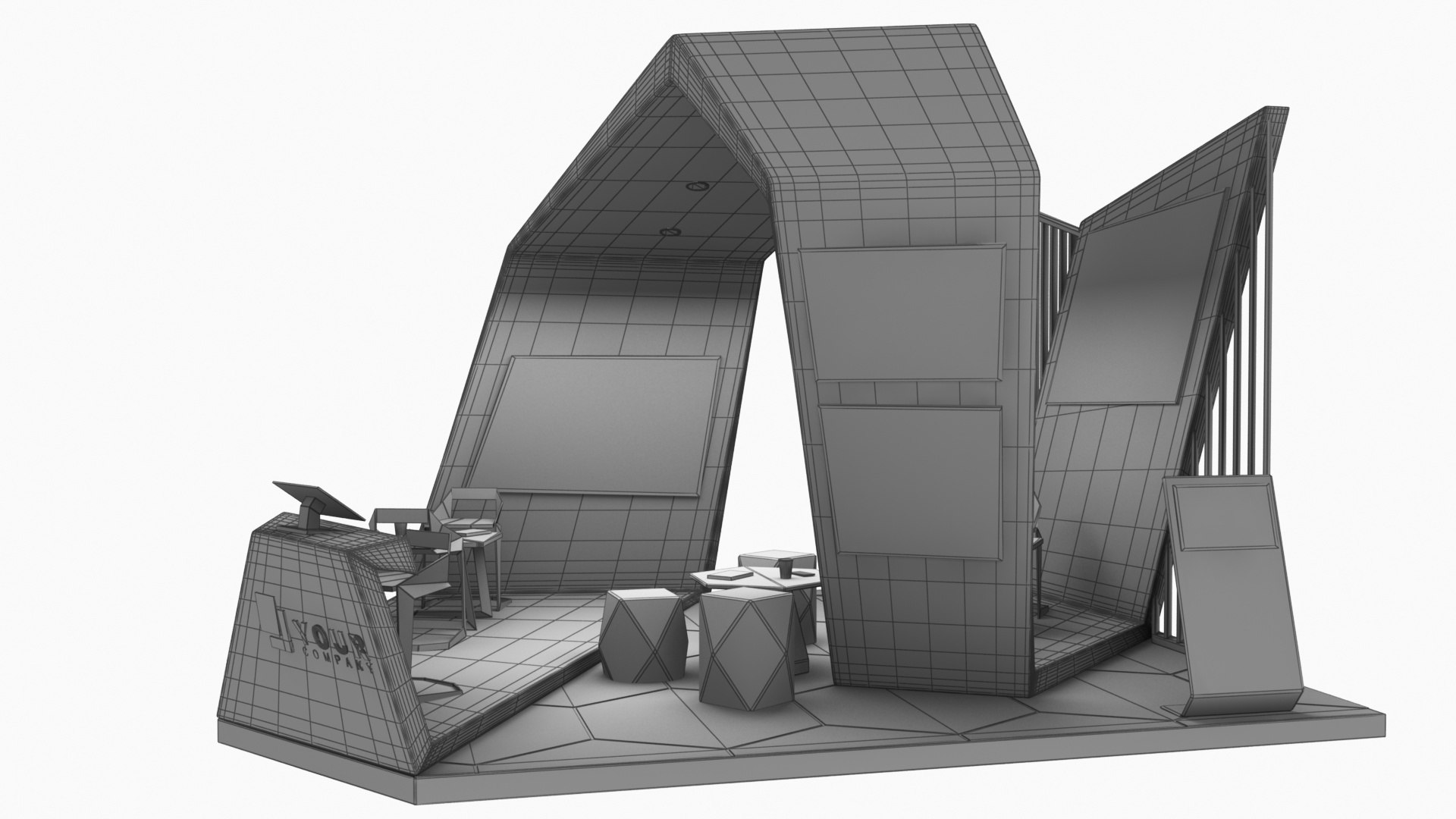 Futuristic Exhibition Booth Collection 4 In 1 3D - TurboSquid 2281084