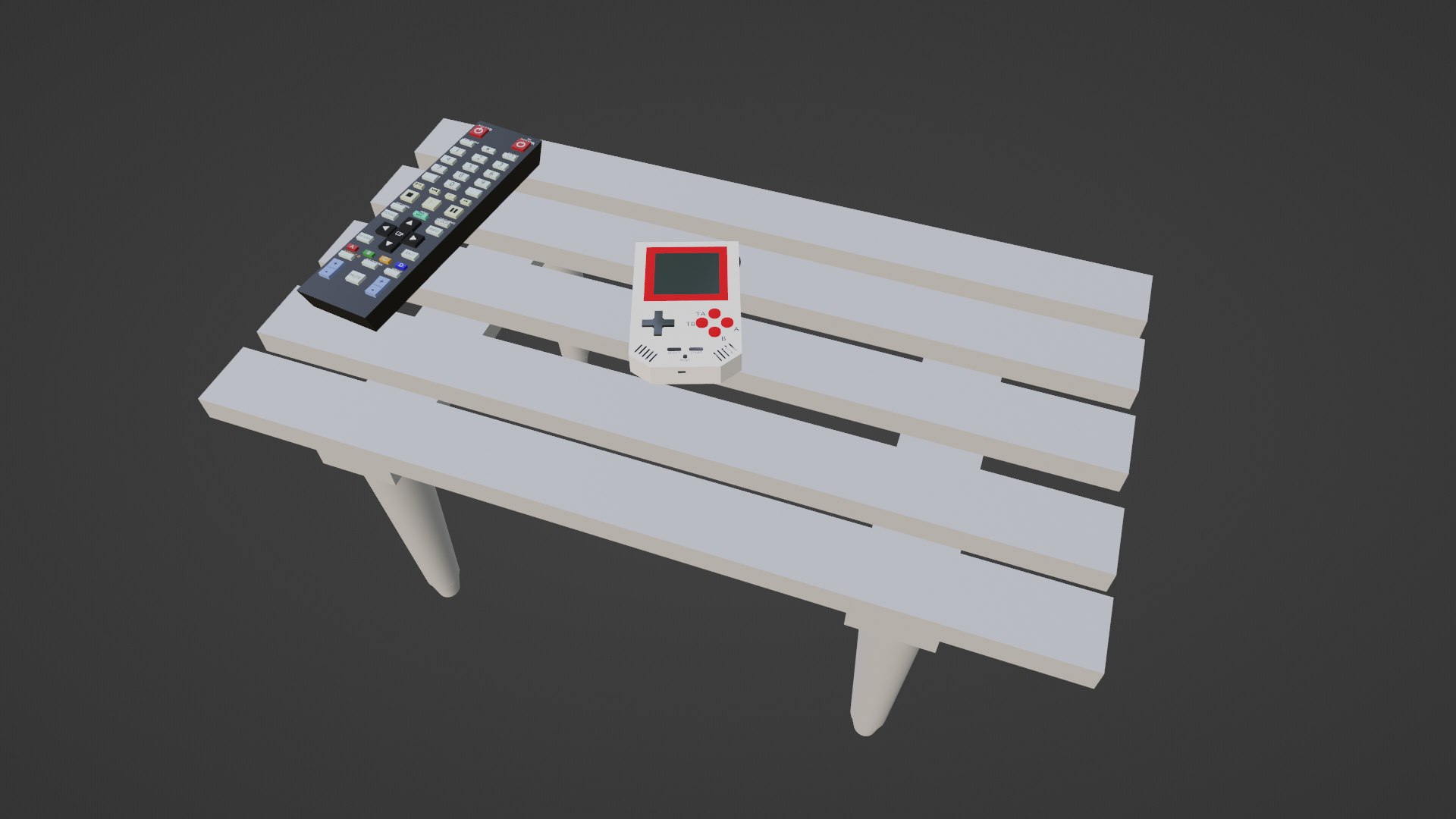 3D Model Handheld Gaming Console TV Remote And Simple Table Low Poly ...