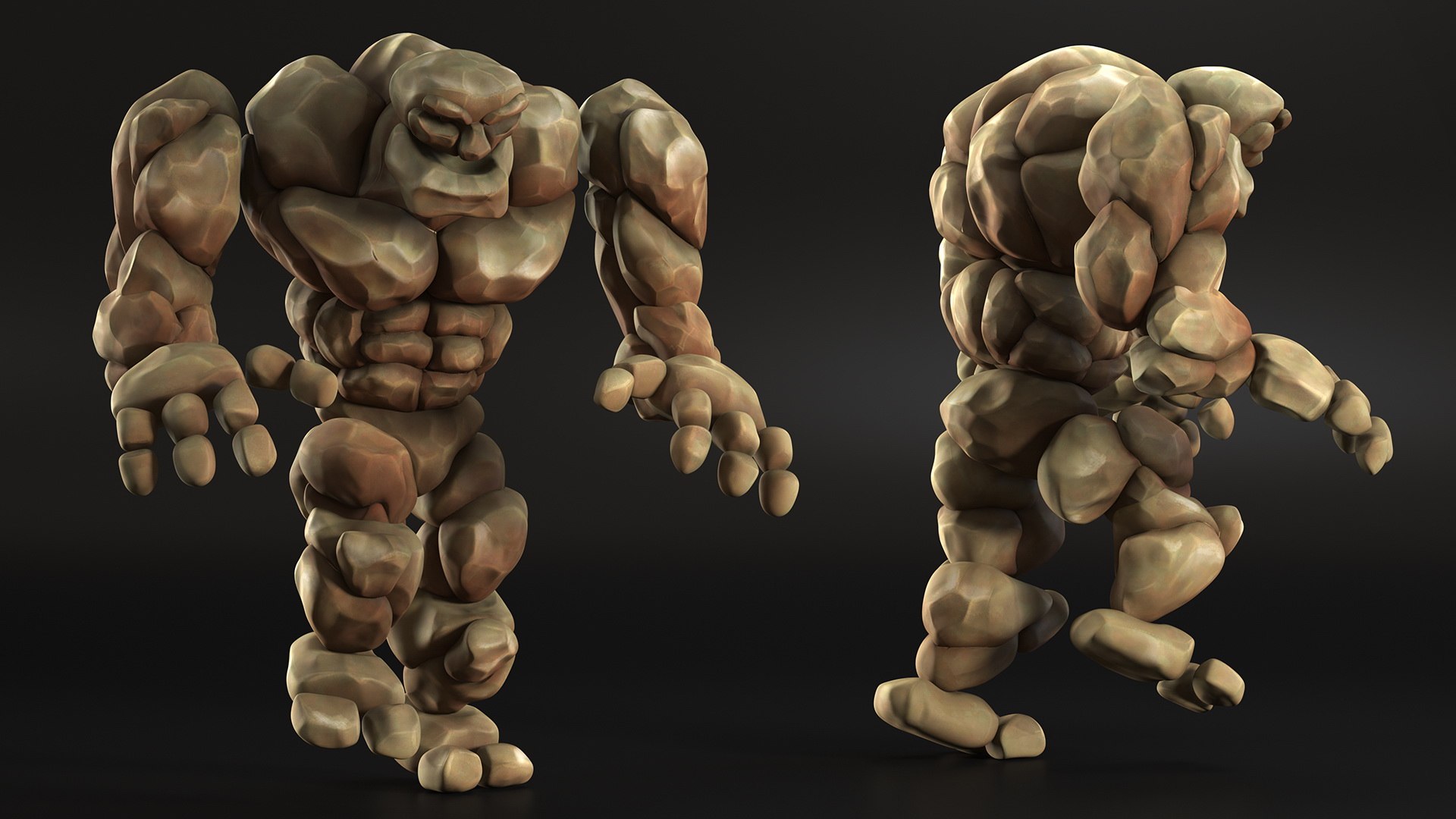 3D Brown Stone Golem Character Walking Pose - TurboSquid 1960941