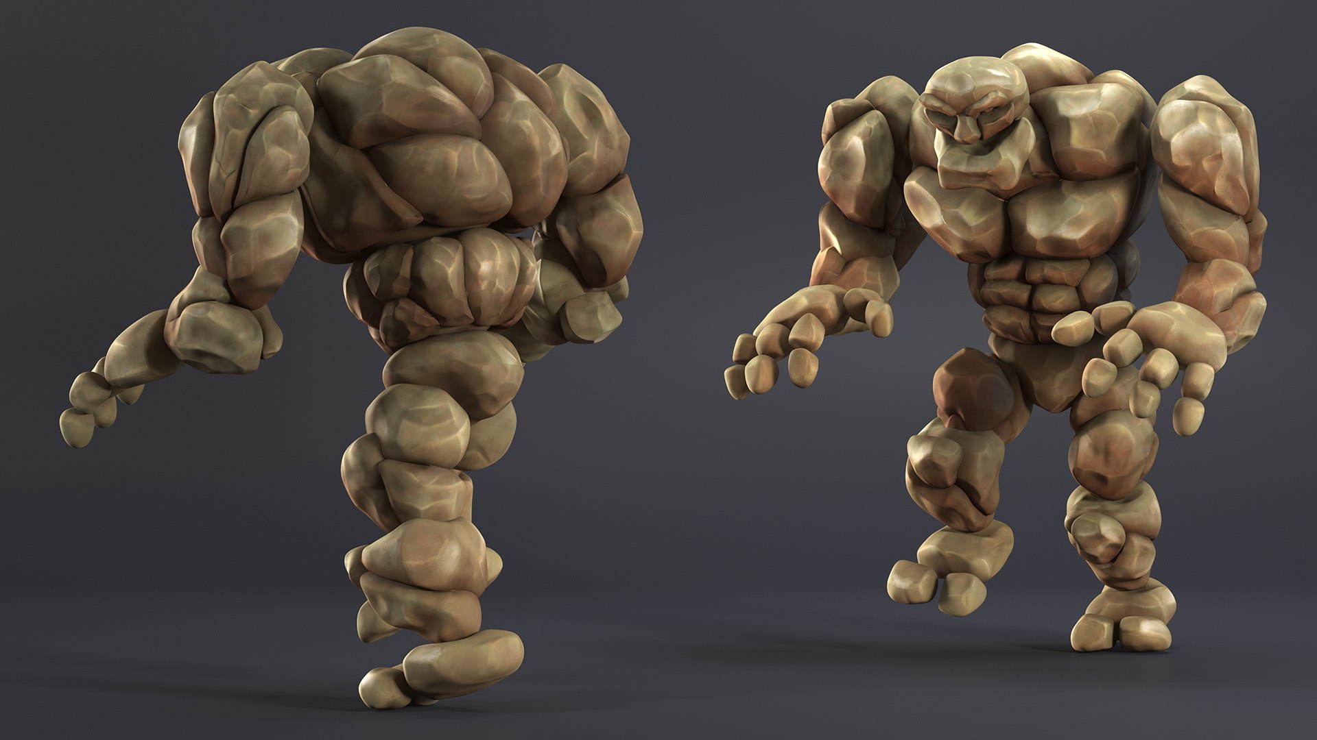 3D Brown Stone Golem Character Walking Pose - TurboSquid 1960941