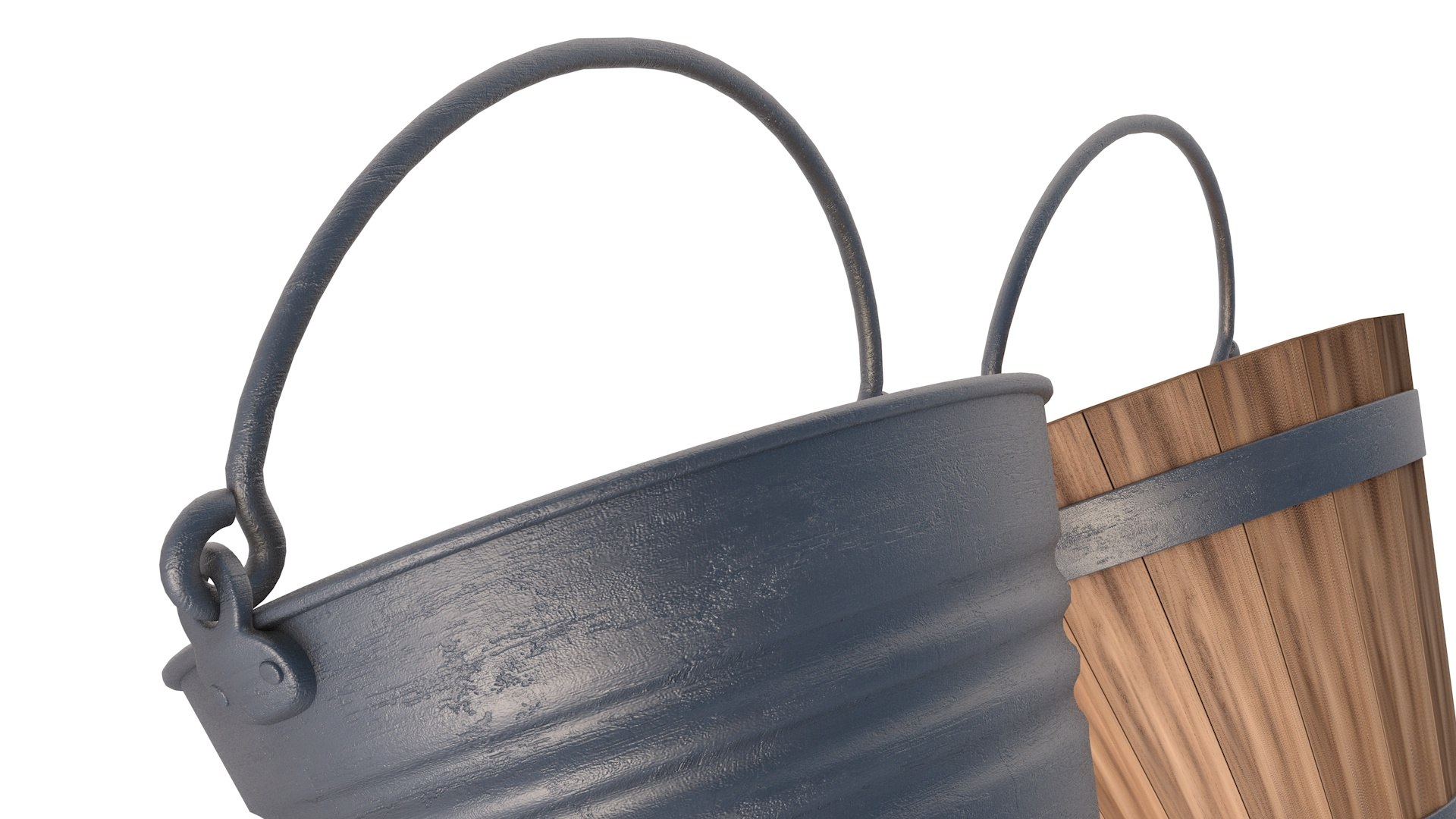 3D Model Two Buckets Metal And Wooden 3D - TurboSquid 1758384