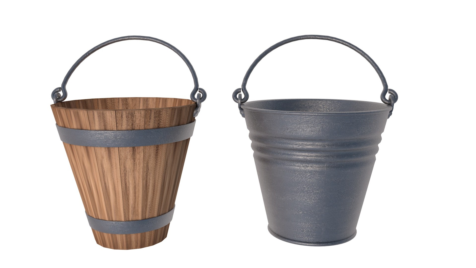 3D Model Two Buckets Metal And Wooden 3D - TurboSquid 1758384